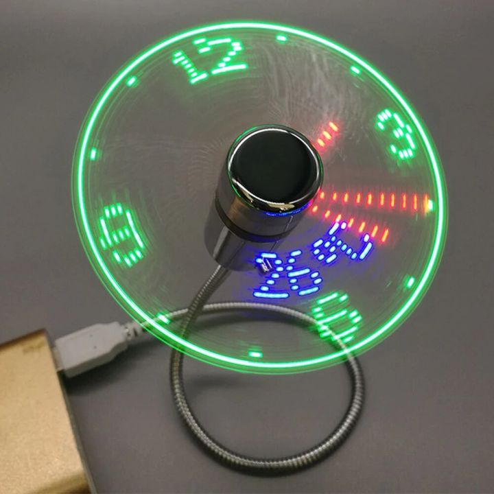 LED Clock Fan USB Powered Mini Cooling Flashing Fan Clock Fans Time ...