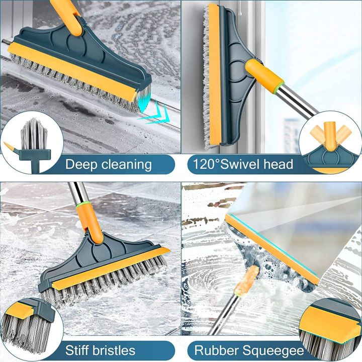 2 in 1 Brush, Magic Broom Brush Floor Brush Scrubber with Long Handle ...