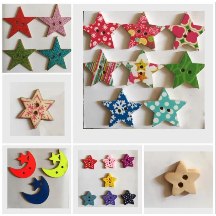 Star Pattern Wooden Craft Button - Multi-color | Daraz.com.bd