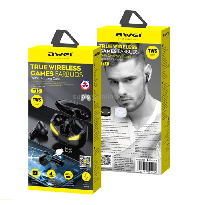 Awei T35 True Wireless Earbuds With Wireless Charging Case, Bluetooth 5 ...