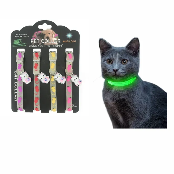 Radium Glow Cat Collar with Cute Hello Kitty-style Bell – Adjustable ...