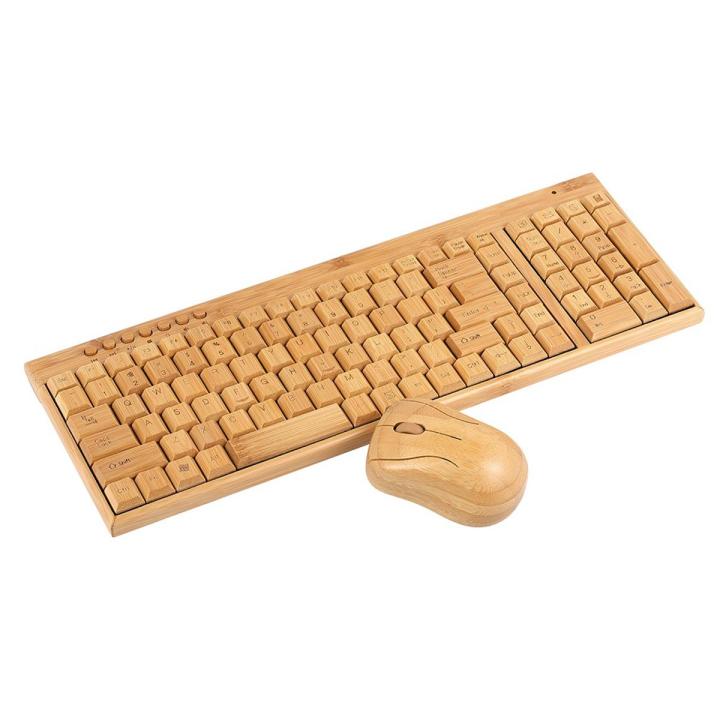 HXSJ 2.4G Bamboo PC Keyboard and Mouse Combo Computer Keyboard ...