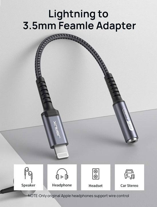 JSAUX MFI CERTIFIED Lightning-3.5mm Female HI-FI AUDIO ADAPTER. (3 ...
