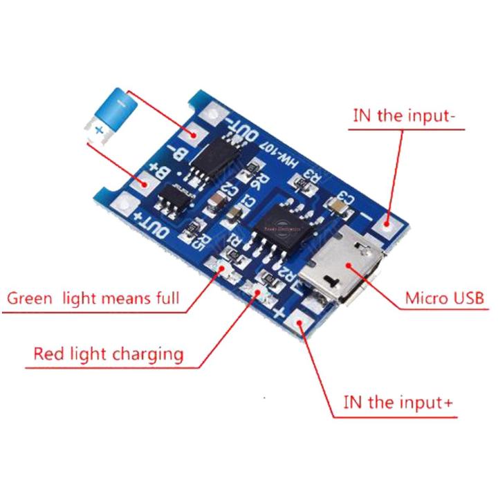 Micro USB 5V 1A 18650 TP4056 Lithium Battery Charger Module Charging ...