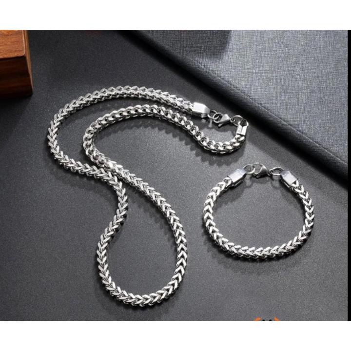 Men’s Powerful Stainless Steel Chain+Bracelet | Daraz.com.bd