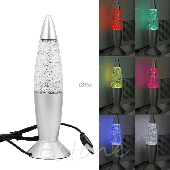 【linfang store】USB Multi-Color Changing Lava Lamp LED Glitter Mood ...