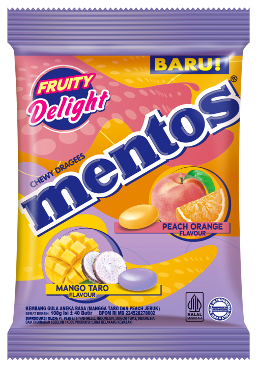 Mentos Fruit Delight Peach,Orange & Mango/Taro Flavour Chewy Drages 121 ...