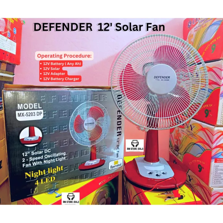 12 Inch Solar Fan / DEFENDER 12' Table Solar Fan / 12v Dc Solar Fan 12 ...