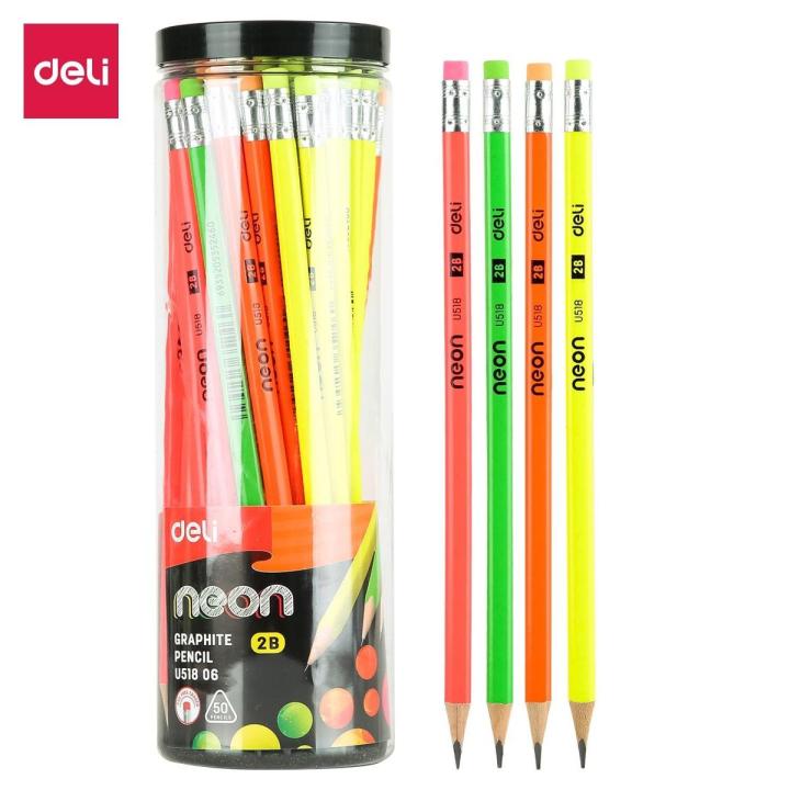 Deli EU51806 Neon Graphite Pencil 2B 50 Pcs | Daraz.com.bd