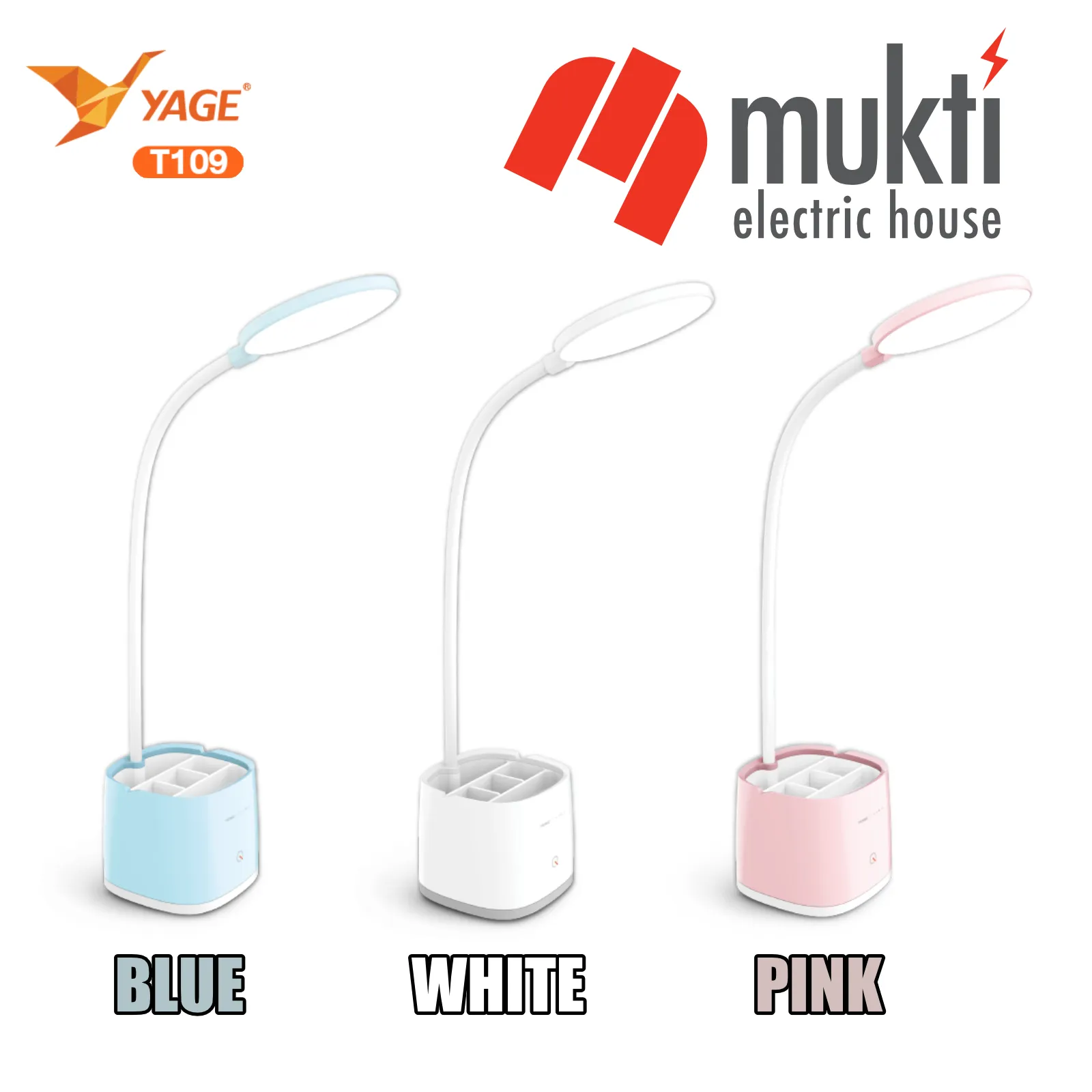 YAGE Rechargeable Table Lamp T109 Model 3 Light Mode Dimmer Touch On ...
