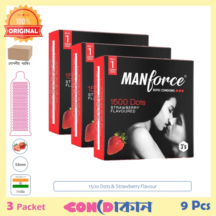 Manforce 1500 Dots Strawberry Flavoured Condom Indian 3 Packet (9 Pcs) | Daraz.com.bd