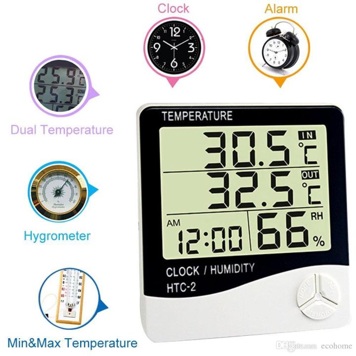 HTC-2 Digital LCD Thermometer Hygrometer Electronic Temperature Humidity Meter Weather Station ...