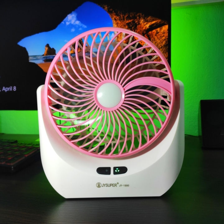 JY Super Powerful USB Rechargeable Lithium Battery Table Fan with LED ...