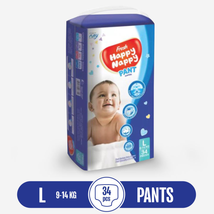 Fresh Happy Nappy Pant Baby Diapers L(9-14kg) - 34pcs | Daraz.com.bd