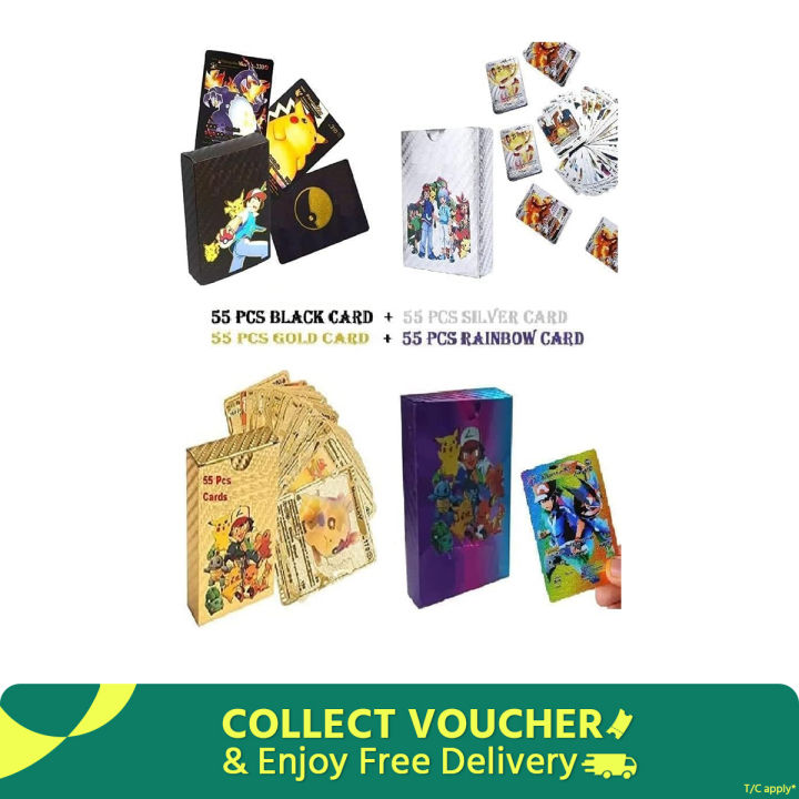 55 Pcs Pokemon GoldenSilver/Black/Rainbow Trading Cards Gold Foil Set ...