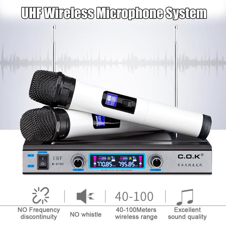 UHF Wireless Microphone System Receiver Dual Mic TV Audio Handheld ...