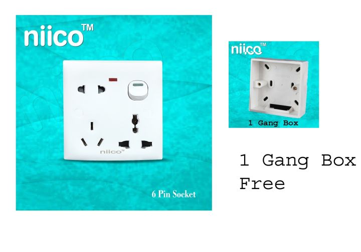 Niico Classic 6 pin wall switch socket with 1 Gang Mk Box Free ...