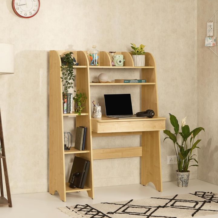 Oaklyn Study Table with Book Shelf, Open Backless Design with Storage ...