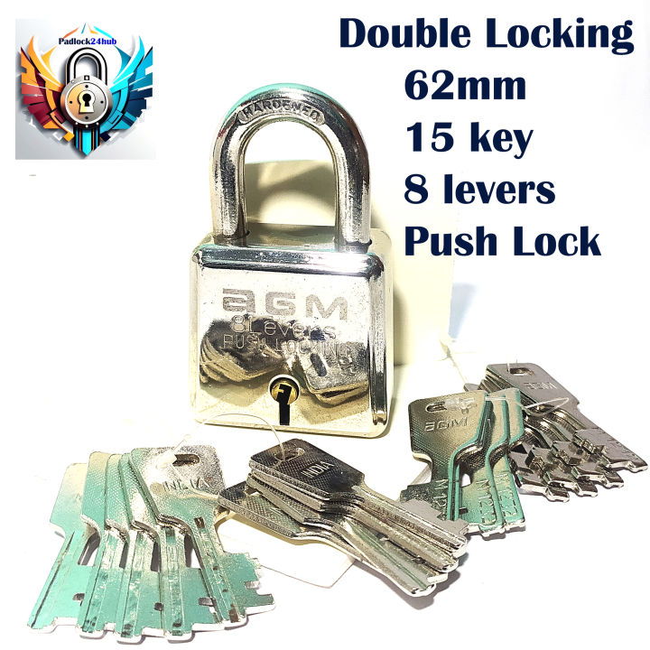 AGM Push Lock Premium Double Locking 62mm 15 keys and 8 levers Tala For ...