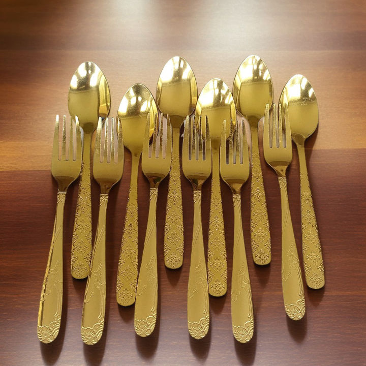 12 Pieces Golden Stainless Steel Spoon Set - Add A Touch Of Luxury To ...