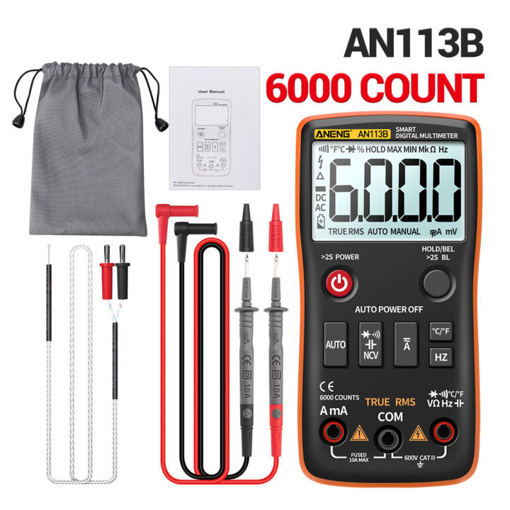 AN113B Digital Multimeter True with Temperature Tester 6000 Counts Auto ...