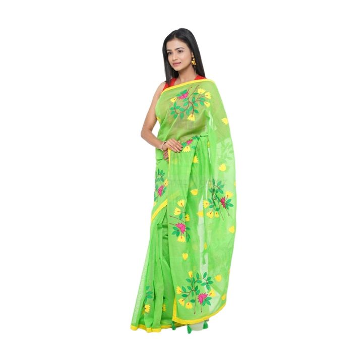 Fashionable Tangail Tat Half silk Hand Print Saree for Women | Daraz.com.bd