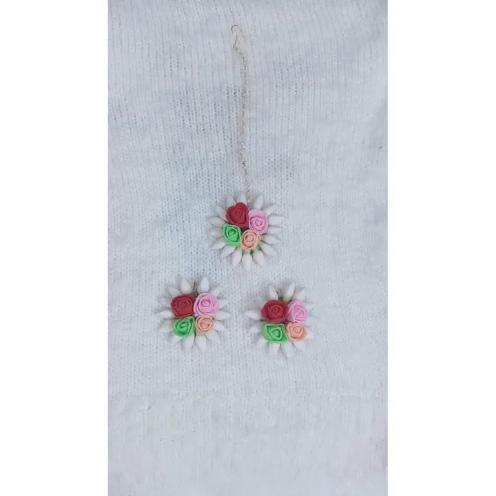 Artificial Flower Earrings & Tikli Set For Women | Daraz.com.bd
