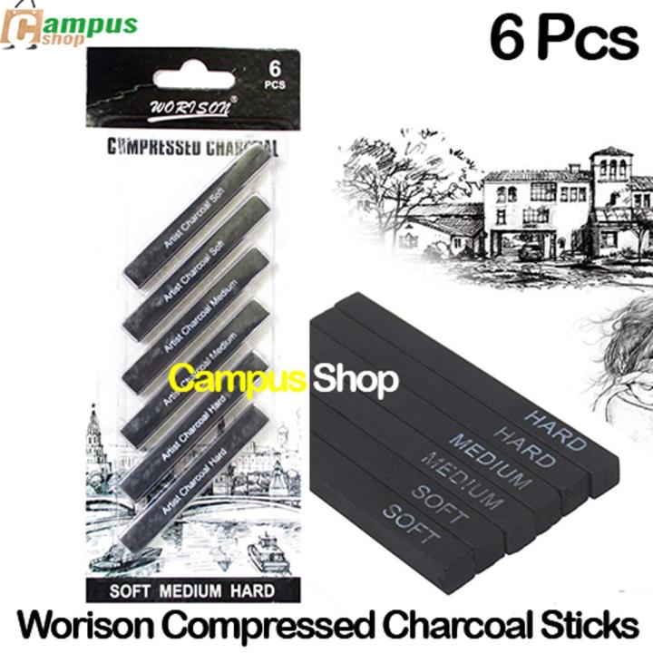 Worison Drawing Shading Compressed Charcoal Sticks, Soft, Medium, Hard ...