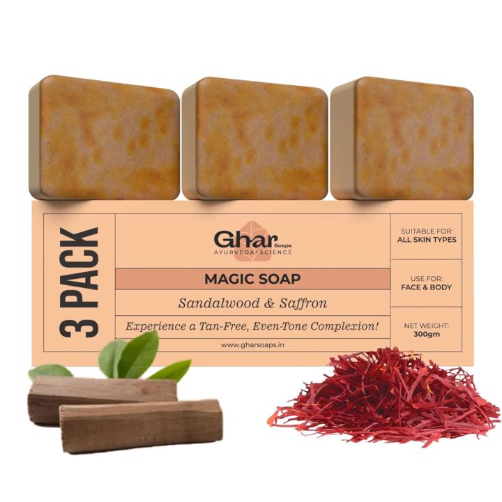 Ghar Soaps Sandalwood & Saffron Magic Soaps For Bath (300 Gms Pack Of 3 ...