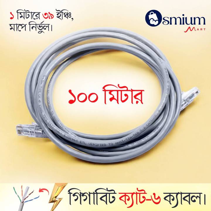 100 Meter Cat6 Cable with Gold-Plated RJ45 Connector Gigabit Ethernet ...