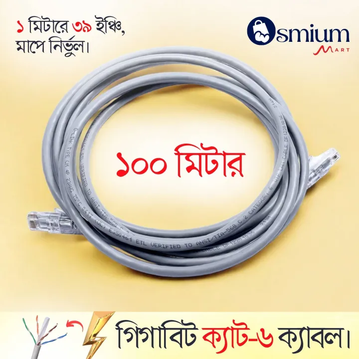 100 Meter Cat6 Cable with Gold-Plated RJ45 Connector Gigabit Ethernet ...