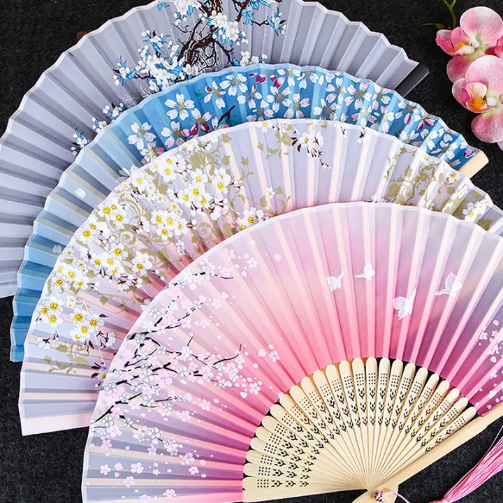 Vintage Style Silk Folding Fan Chinese Japanese Pattern Art Craft Gift ...