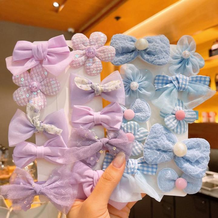 [10-Piece Set] Bow Cloth Flower Hair Clips Children Princess Baby Sweet ...
