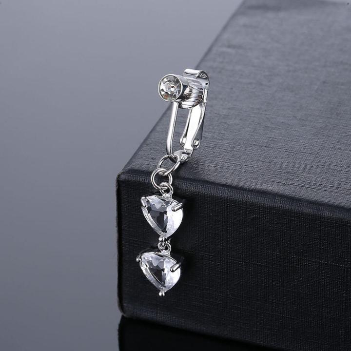 Fake Belly Button Ring Fake Belly Piercing Two Crystal Heart Clip Body ...