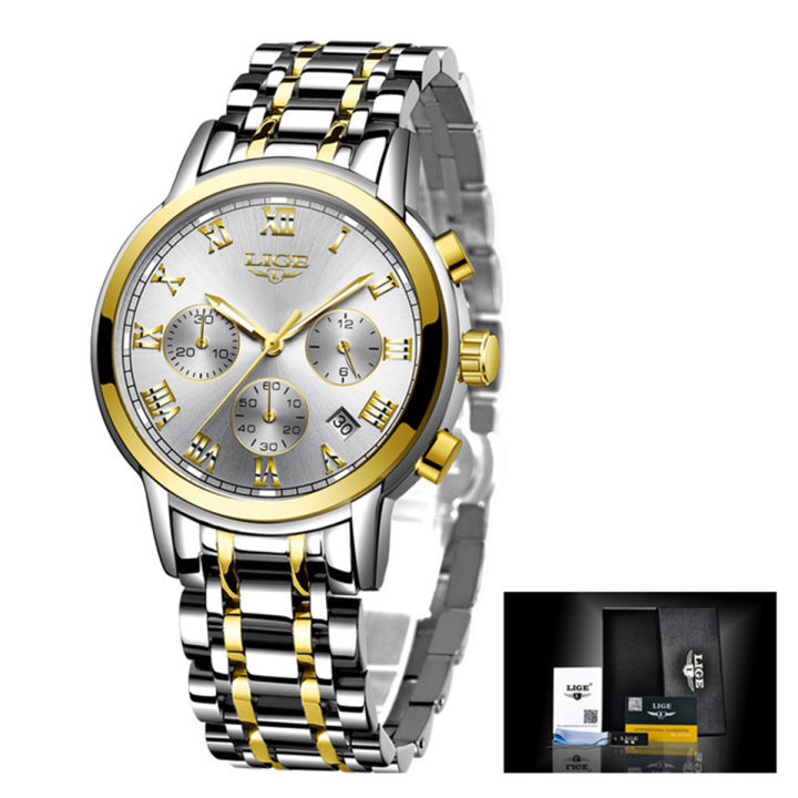 Lige LG9810S Golden & Silver Two Tone Stainless Steel Chronograph Wrist ...