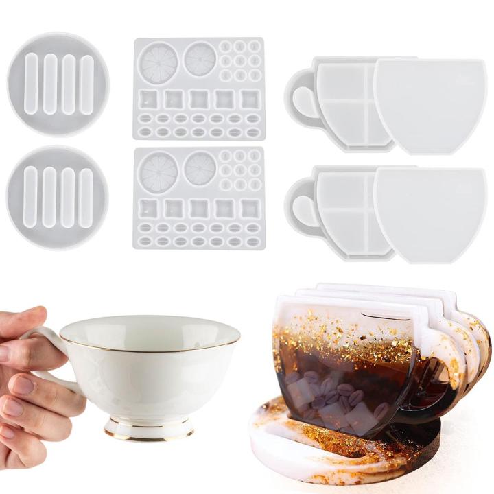 GC 8pcs Coffee Cup Shape Silicone Coaster Resin Molds Set With Lemon ...
