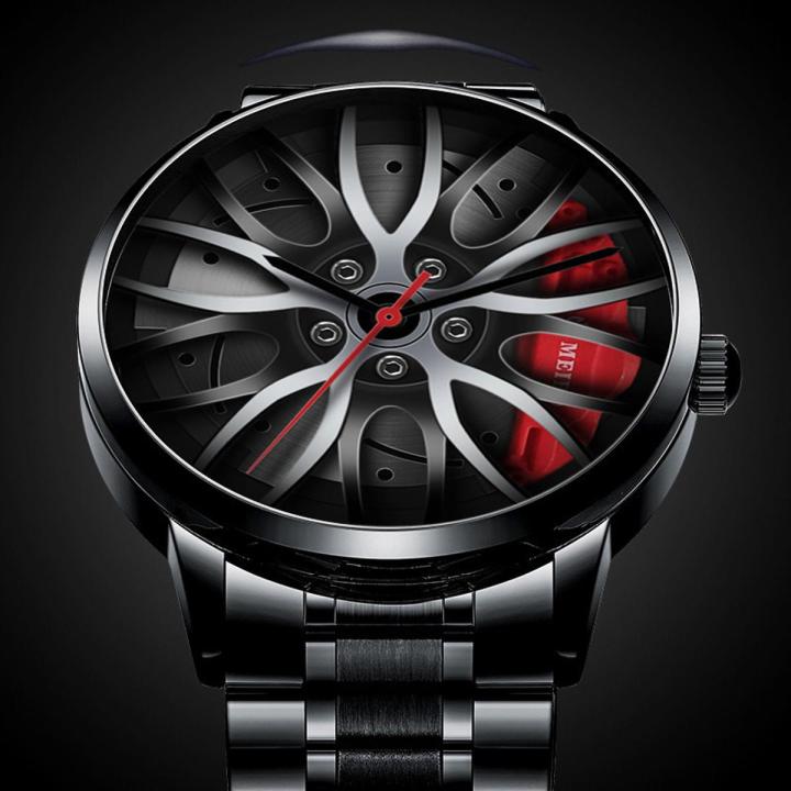 Mens Fashion Car Wheel Watches Stainless Steel Waterproof Watch for Men Quartz Wrist Watches ...