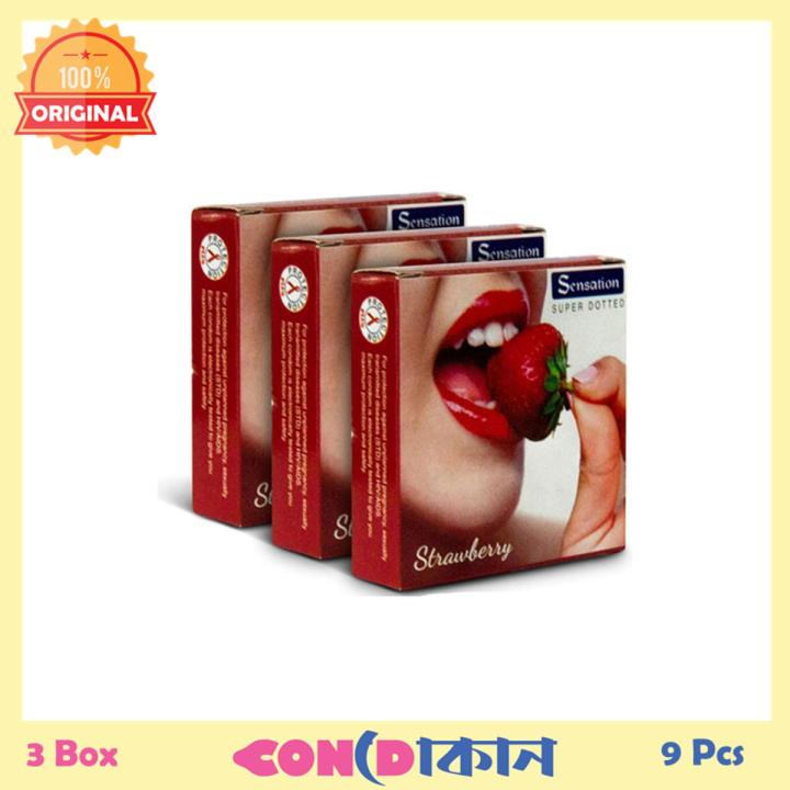 Sensation Super Dotted Strawberry Flavor Condom 3 Box (9 pcs) | Daraz.com.bd