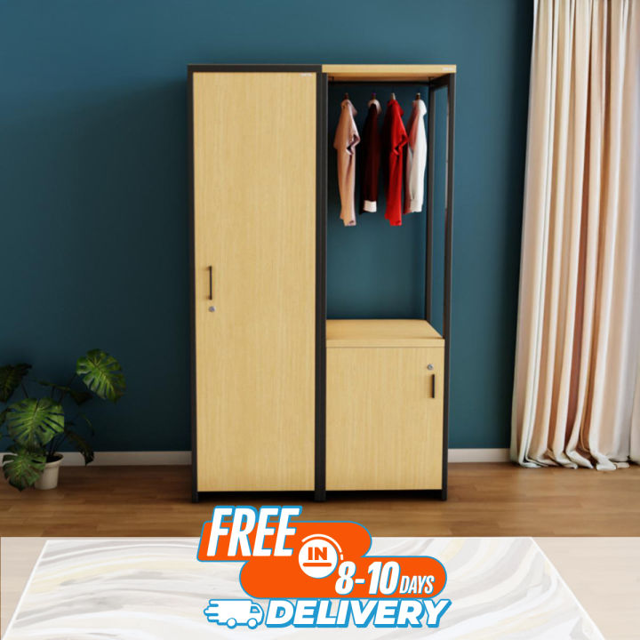 Indispensable - Single Door Wardrobe with Large Cabinet & Cloth Stand ...