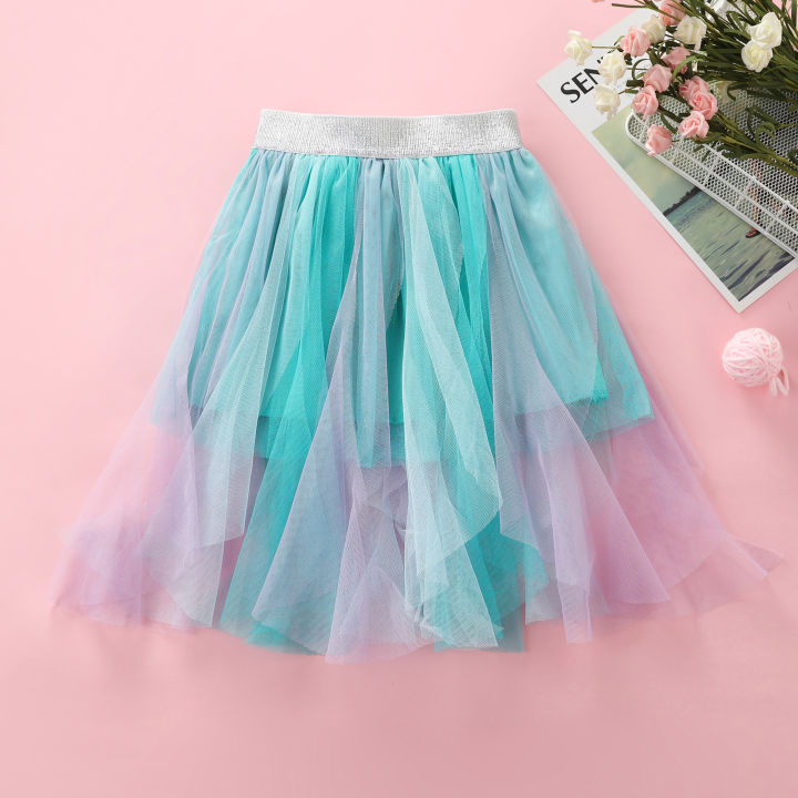 Skirts Girls Mesh Tulle Layered Irregular Mini Skirts Kids Birthday ...