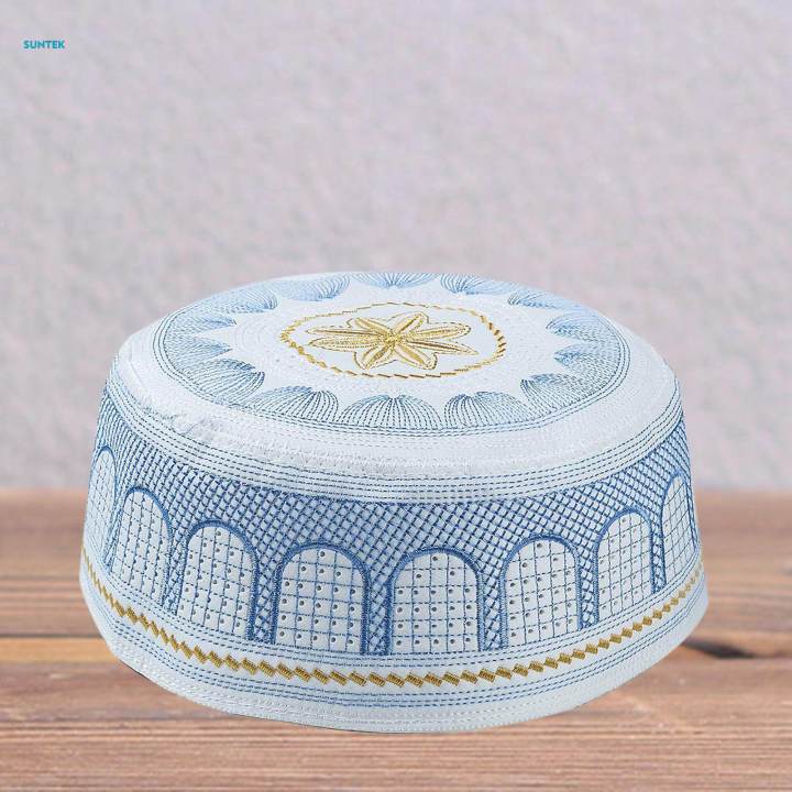 Islamic Muslim Mens Prayer Kufi Hat Skull Cap Turkish Namaz Topi Blue ...