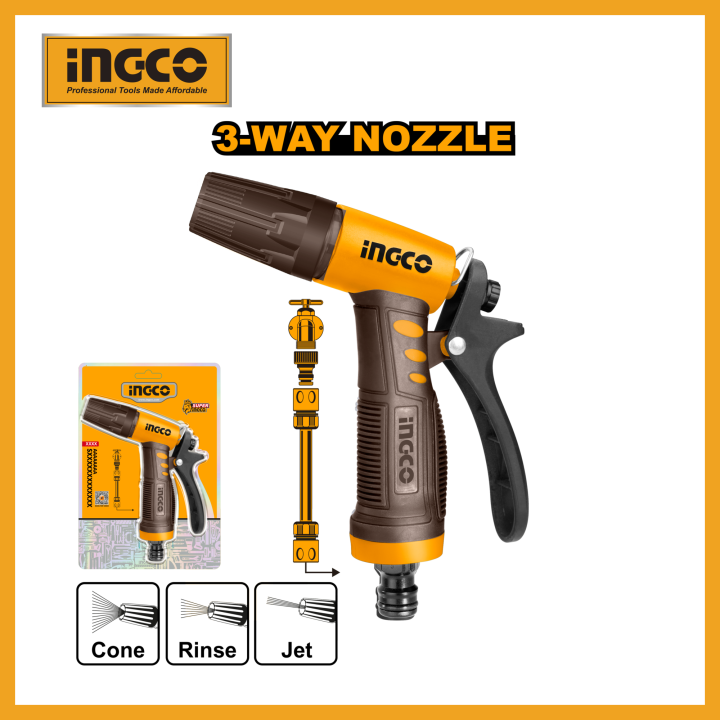 INGCO 3-Way Plastic trigger nozzle for watering and car washing HWSG032 ...
