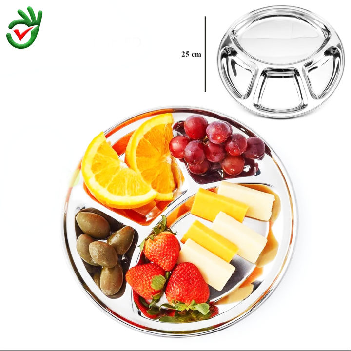 High Quality Food Grade Stainless Steel 31cm Round Divided Plate With 4 ...
