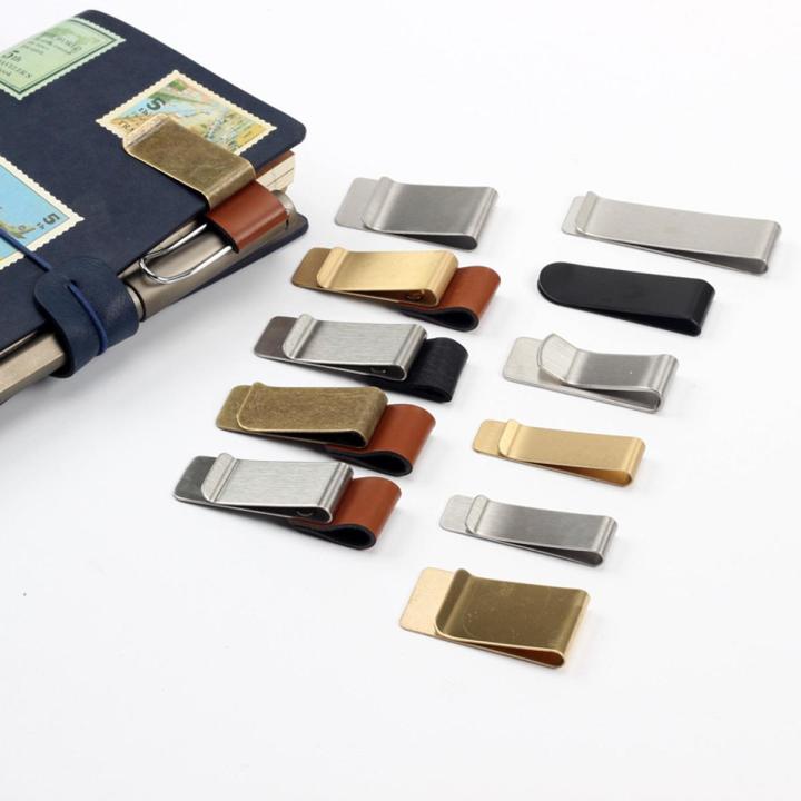 RHS Online Handmade Leather Brass Notebook Clip Stainless Steel Pen ...