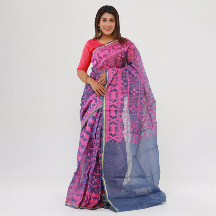 Tangail Tat Multi Colour Moslin Jamdani Saree for Women | Daraz.com.bd