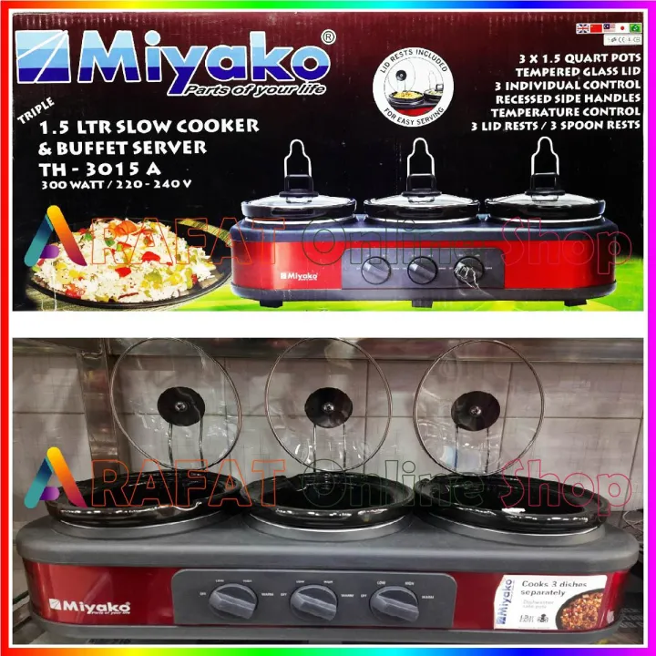 Miyako Triple 1.5 LTR Slow Cooker & Buffet Server 3 Pot Food Warmer (TH ...