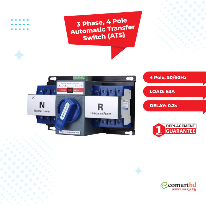3 Phase, 4 Pole Automatic Transfer Switch (ATS). | Daraz.com.bd