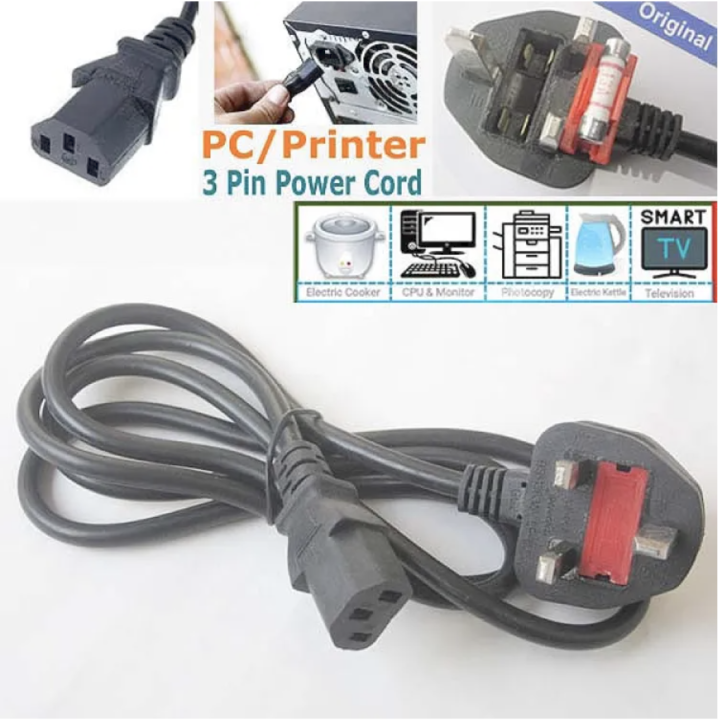 3 Pin UK Desktop Power Cord 1.5M with Fused for Desktop PC LCD Monitor ...
