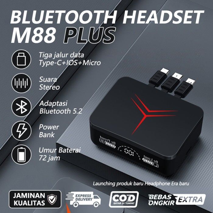 M88 PLUS WIRELESS IN-EAR GAMING HEADPHONES WITH LED DISPLAY | Daraz.com.bd