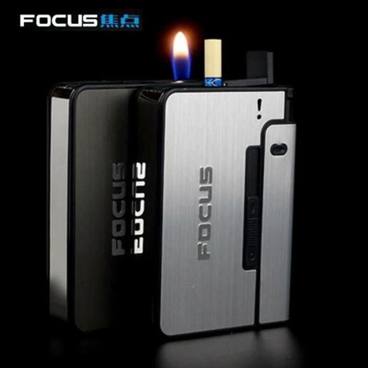 FOCUS Portable Metal 8 pecs Cigarette Holder Case Lighter Gadget ...